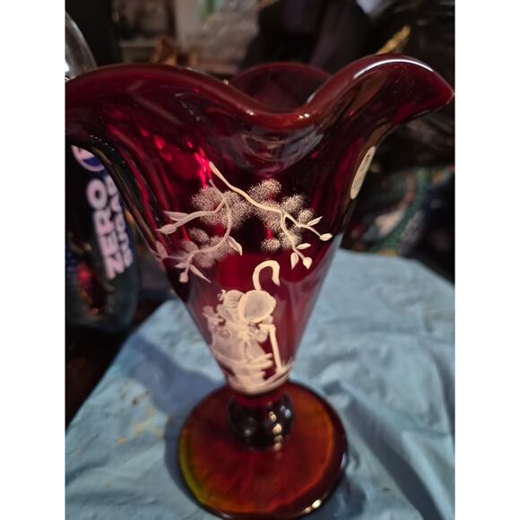 Fenton | Accents | Fenton Mary Gregory Vase Hand Painted Signed Ruffle ...